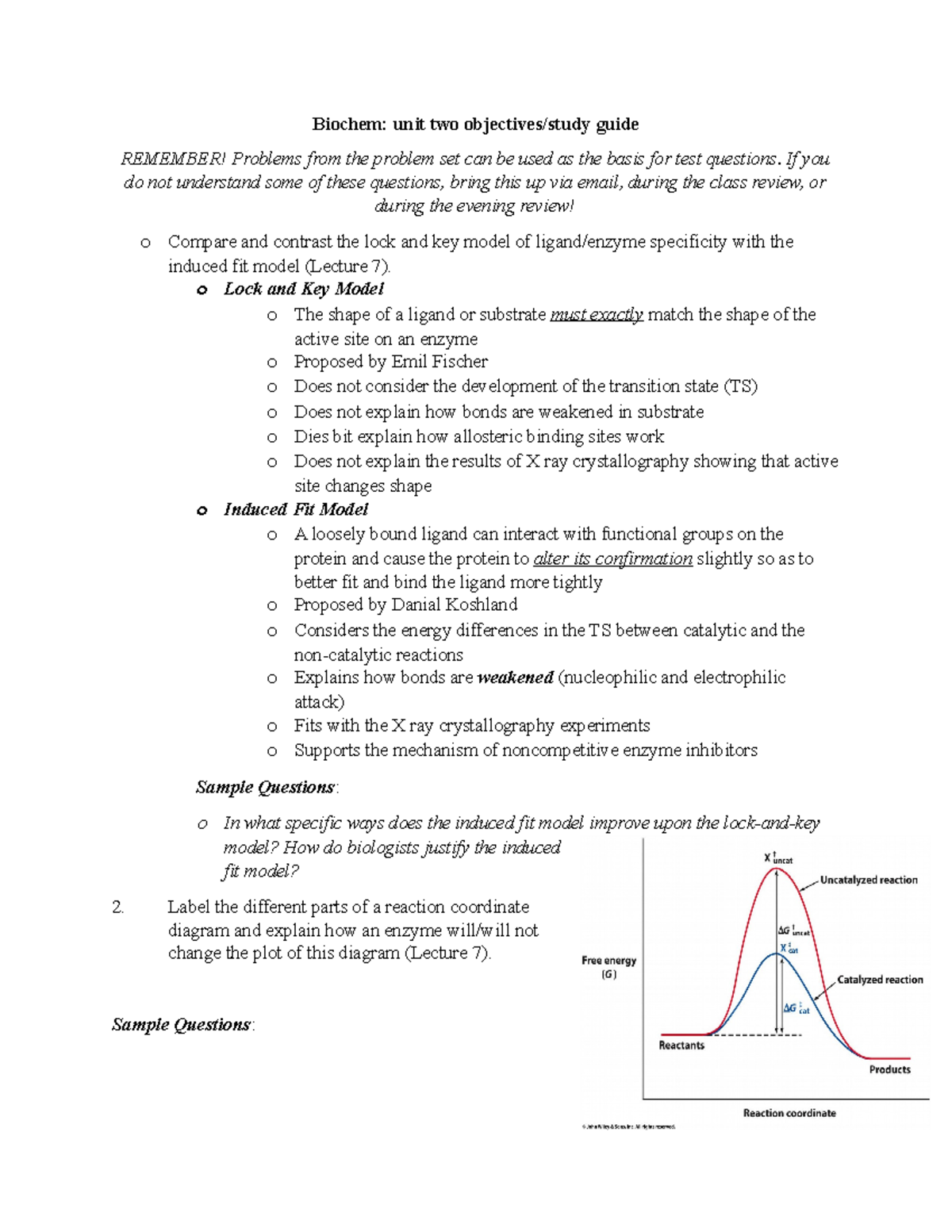 Biochem Study Guide II - Biochem: unit two objectives/study guide ...