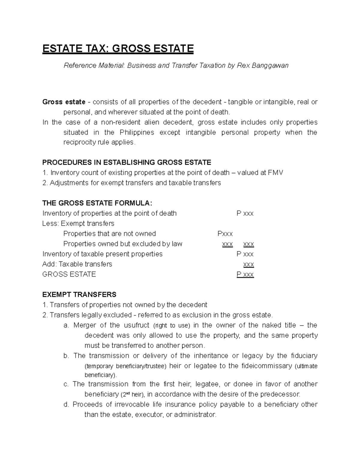 Estate TAX Gross Estate - ESTATE TAX: GROSS ESTATE Reference Material ...