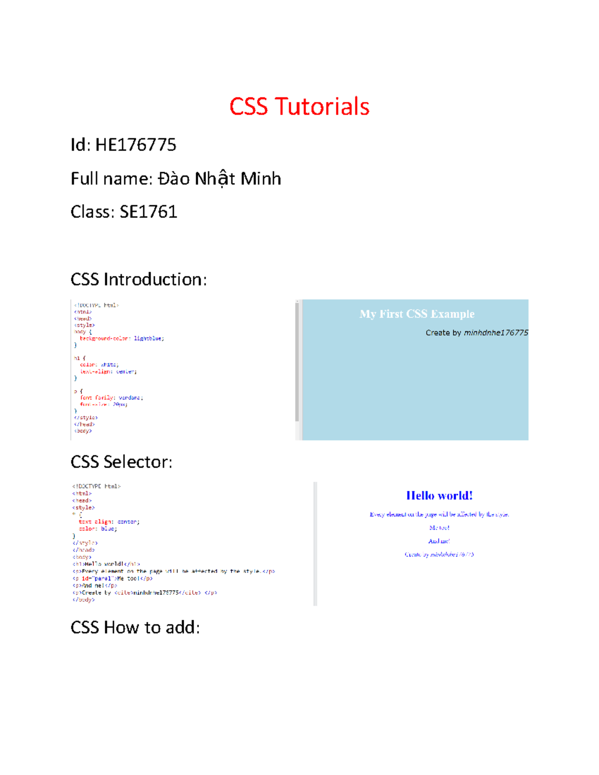 Prj301 Css Tutorials Css Tutorials Id He Full Name Đào Nh ật Minh