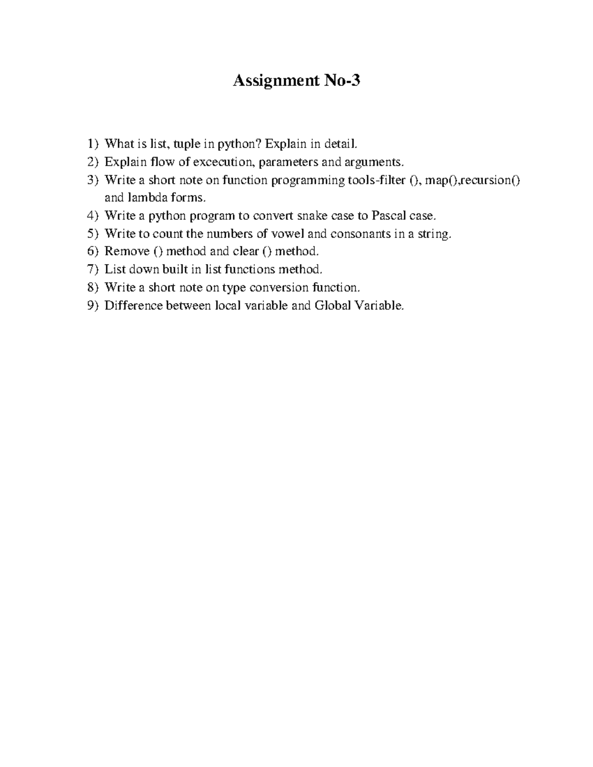 Assignment No -3 (python) - Assignment No- 3 What is list, tuple in python? Explain in detail ...