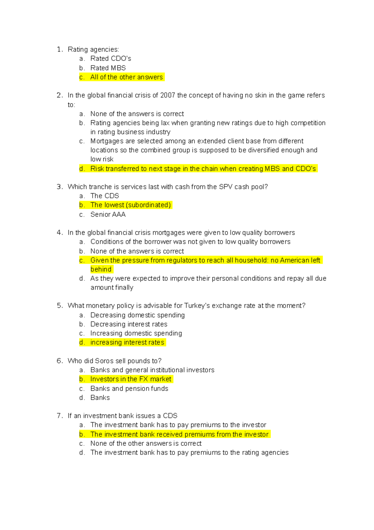 GEE Practice - practive final exam - Rating agencies: a. Rated CDO’s b ...