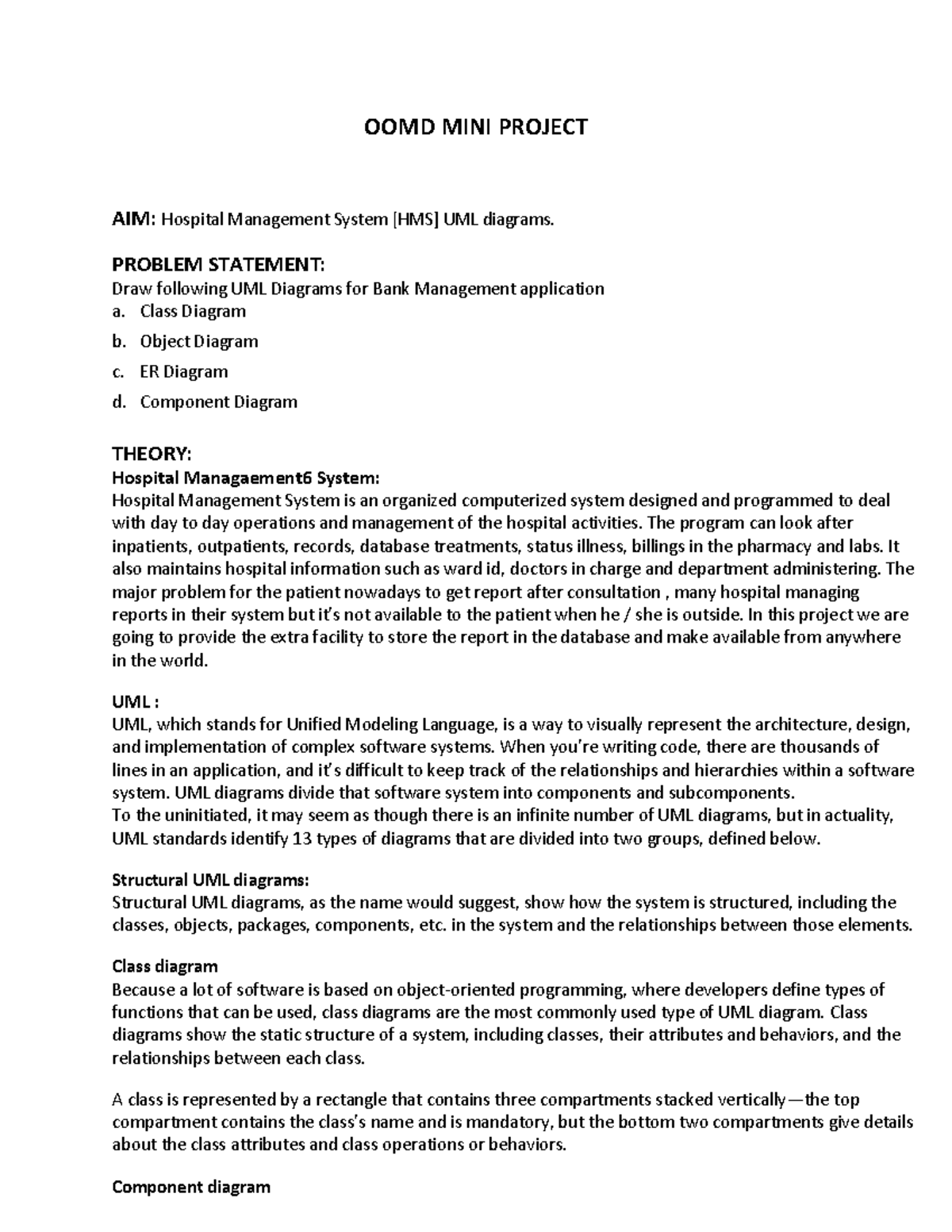 OOMD Mini Project Report - OOMD MINI PROJECT AIM: Hospital Management ...