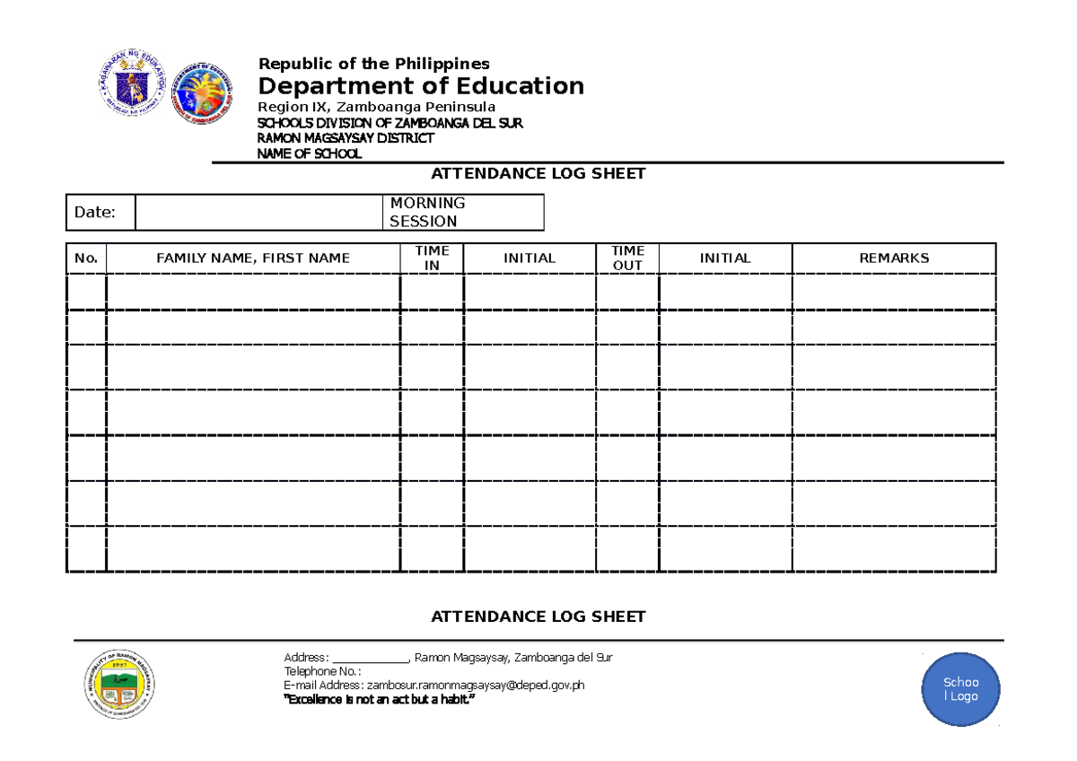 Attendance-Log-Sheet for all generic - Republic of the Philippines ...