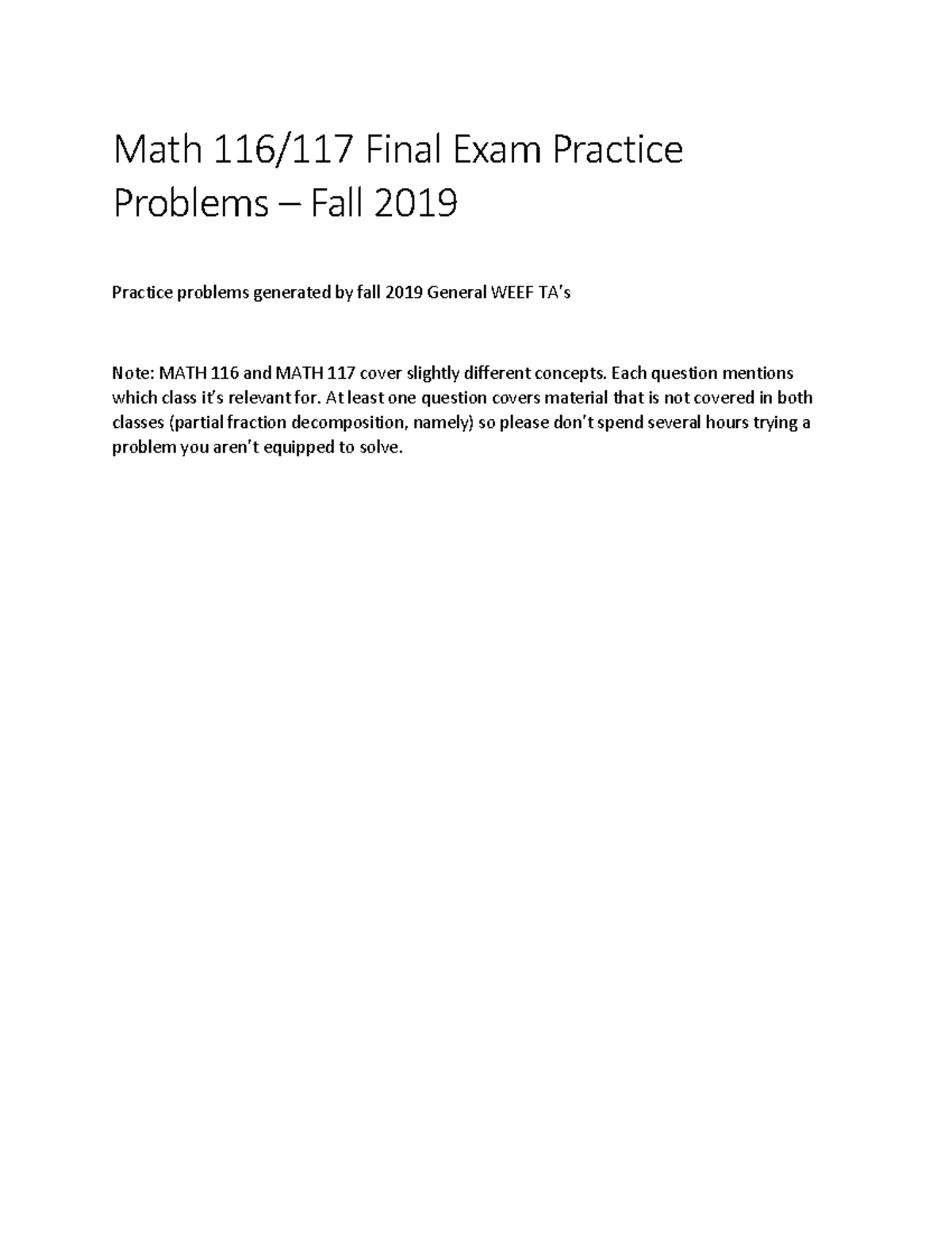 Final Exam Practice Problems Warning Tt Undefined Function 32 Warning Tt Undefined