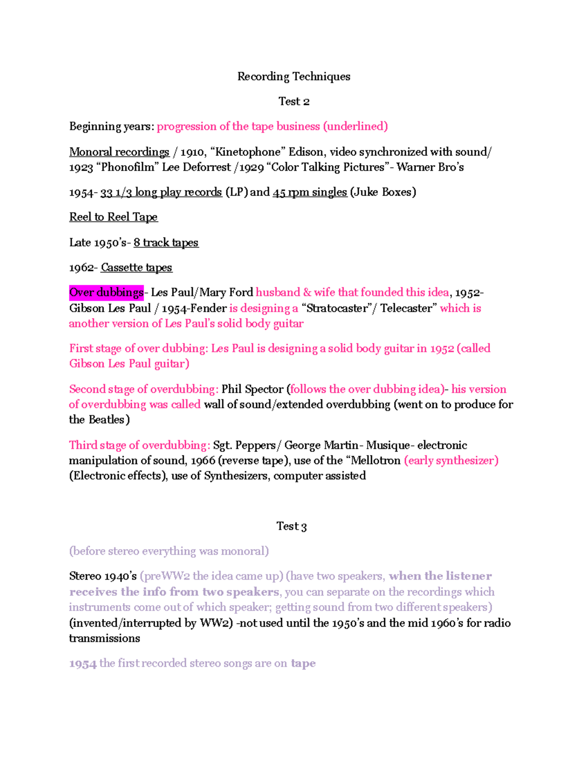 RNR Recording Techniques - Recording Techniques Test 2 Beginning years ...