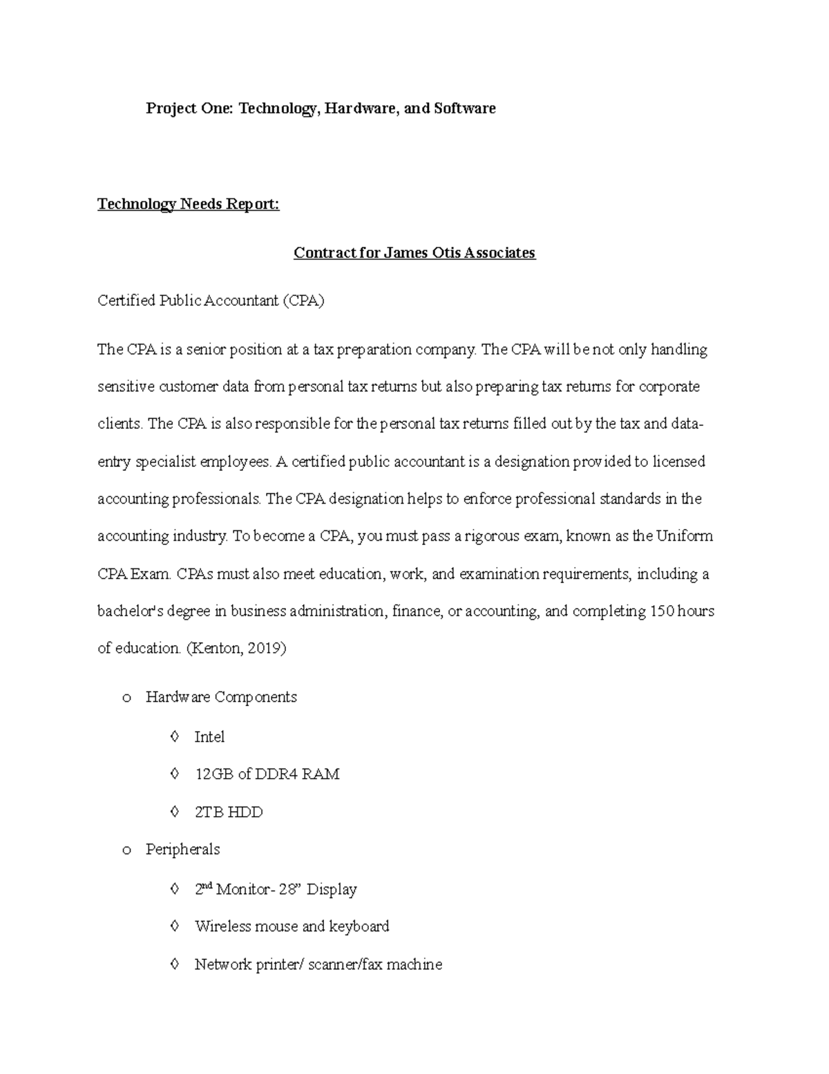 Project One IT - Project One: Technology, Hardware, and Software ...