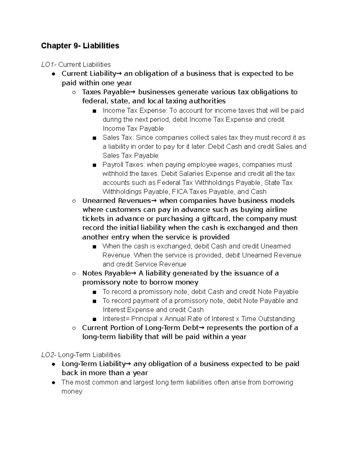 Accounting 211 Chapter 09 - Chapter 9- Liabilities LO1- Current ...
