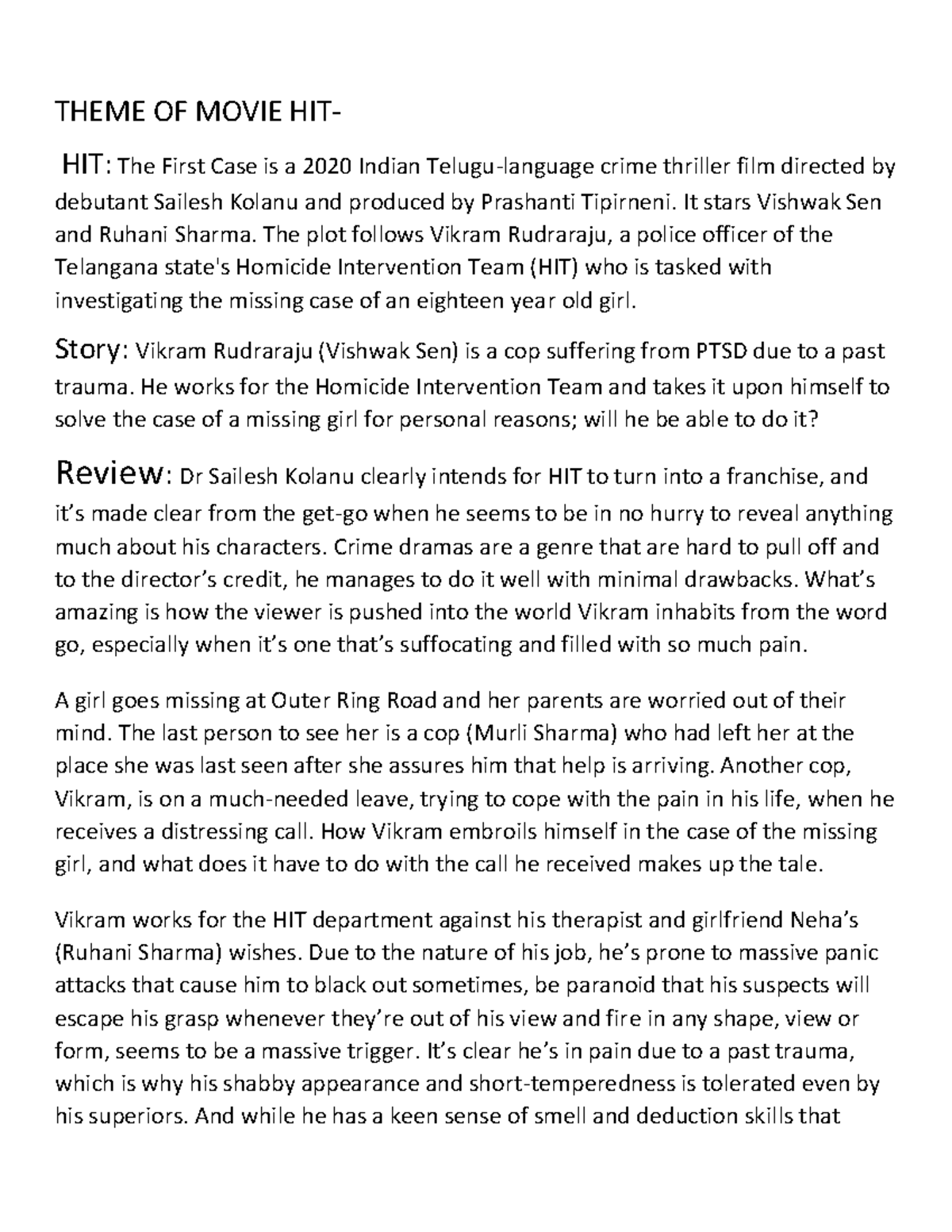 Theme OF THE Movie CBI-5 - THEME OF MOVIE HIT- HIT: The First Case is a ...