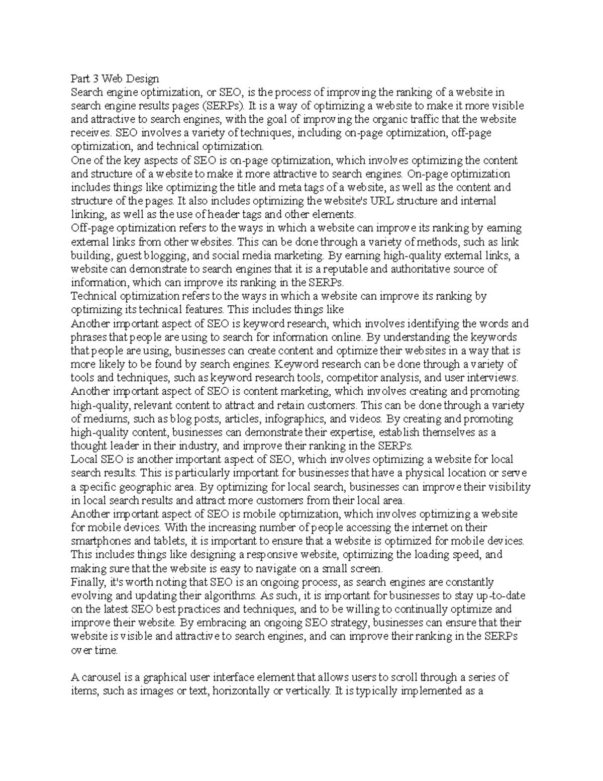 Part 3 Web Design - Part 3 Web Design Search engine optimization, or ...