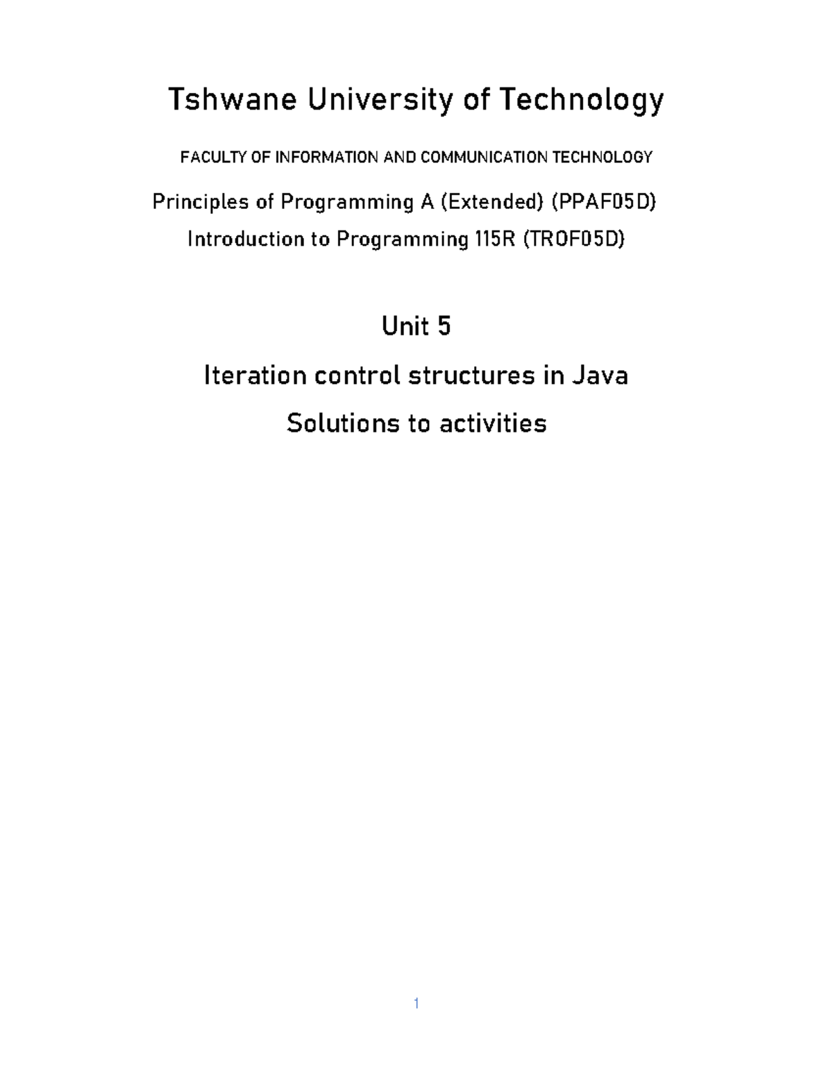 PPA TRO Unit 5 Solutions - Tshwane University of Technology FACULTY OF INFORMATION AND ...