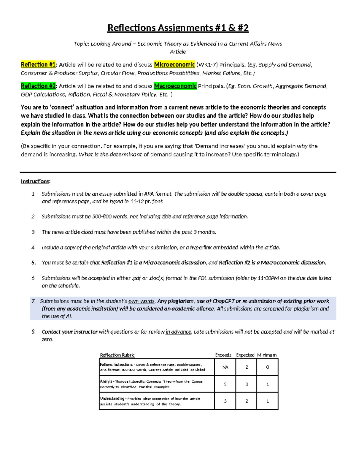 Reflections Assignments - 2023F - 7. Submissions must be in the student ...