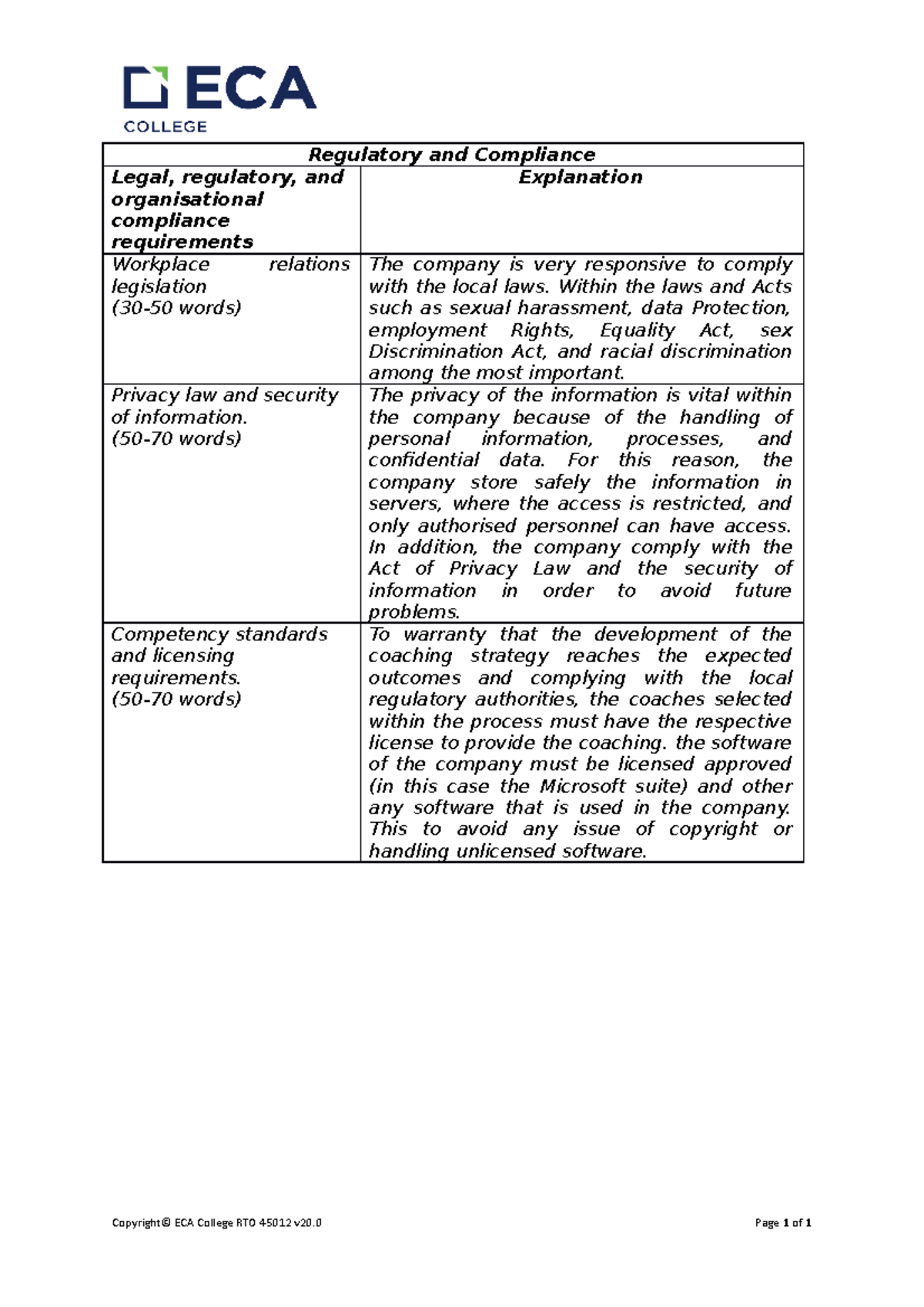 Regulatory and Compliance Template - Regulatory and Compliance Legal ...
