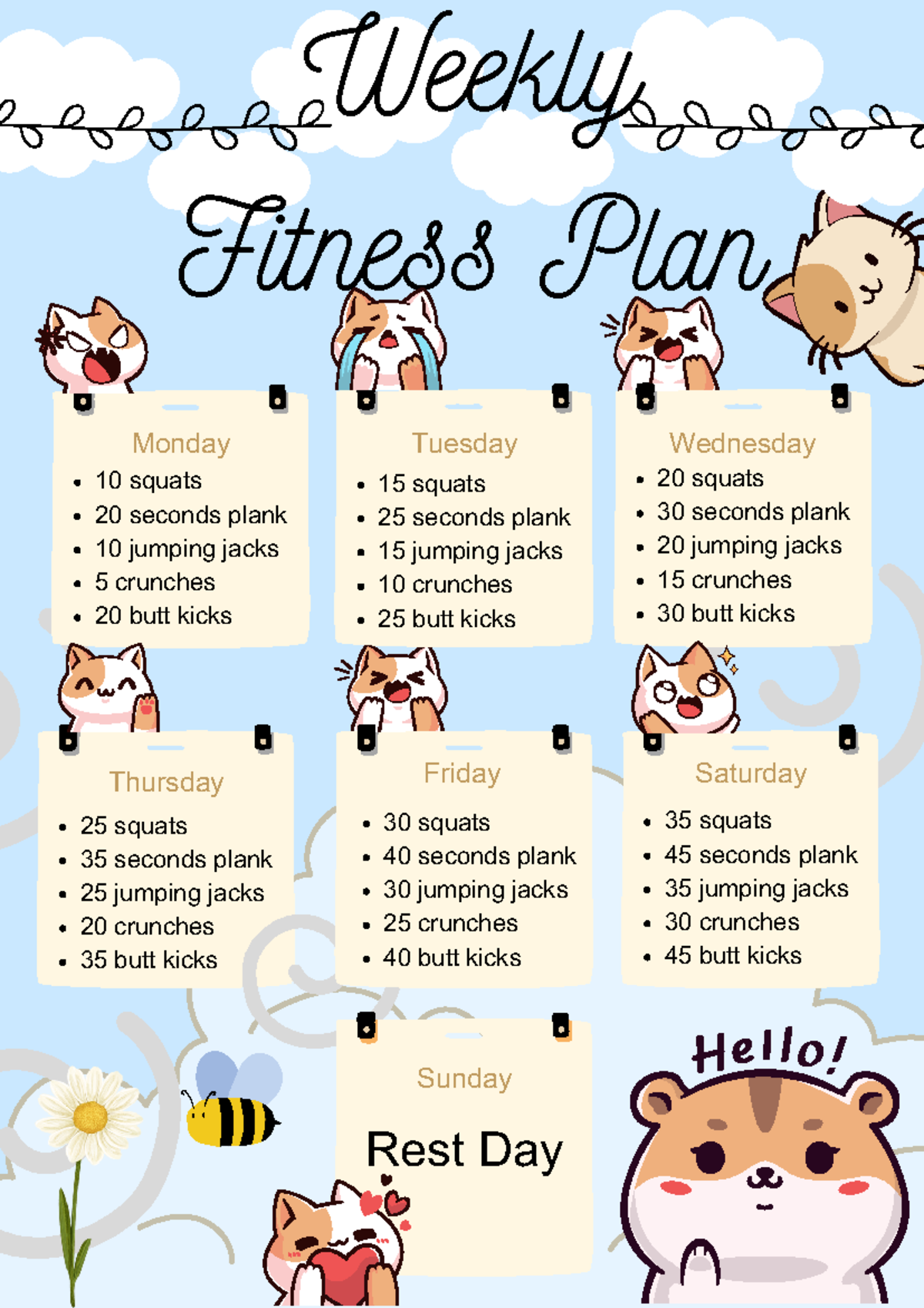 Weekly Fitness Plan - Weekly Fitness Plan Rest Day Monday Thursday ...