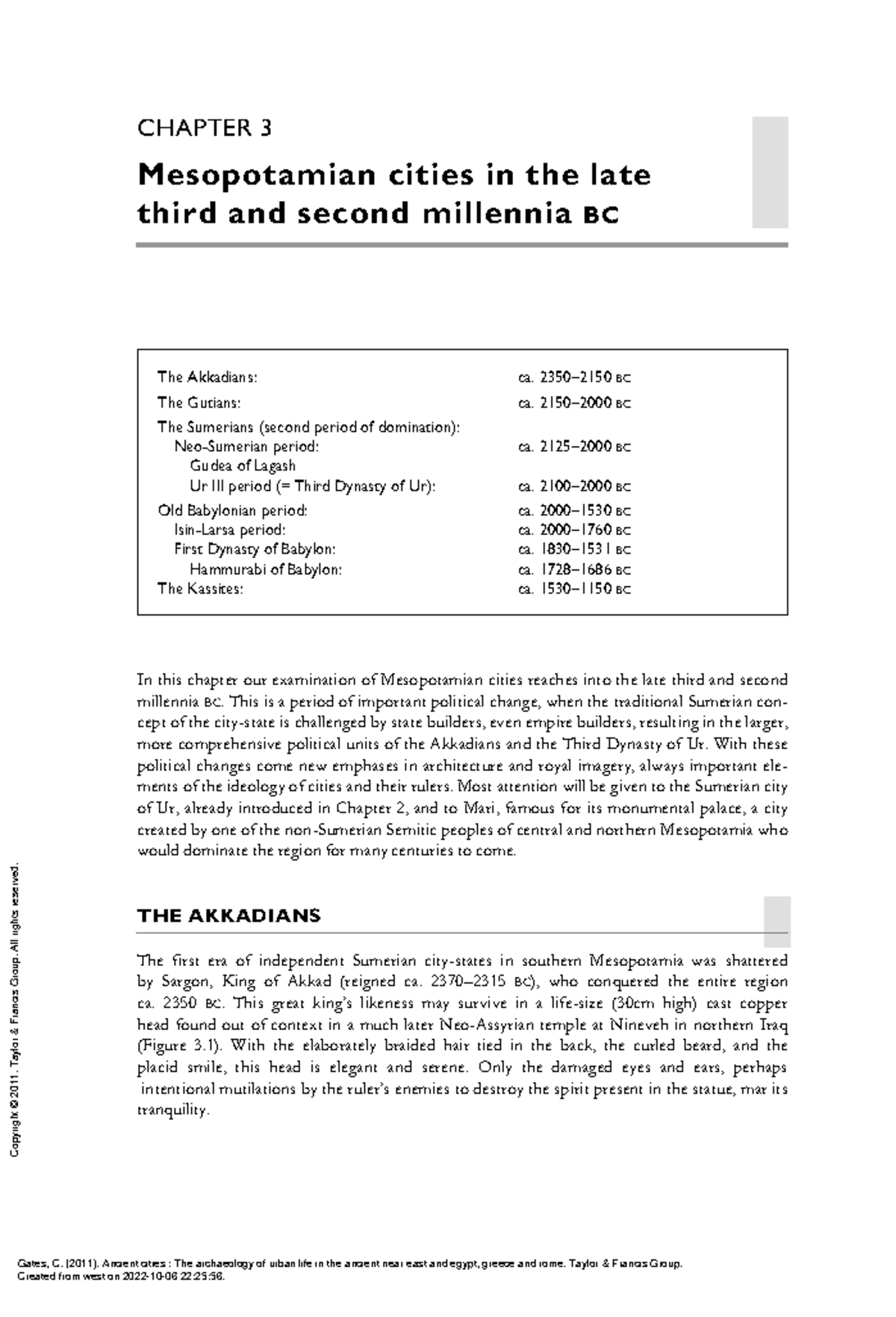 Ch3 - Chapter 3 for readings - CHAPTER 3 Mesopotamian cities in the ...