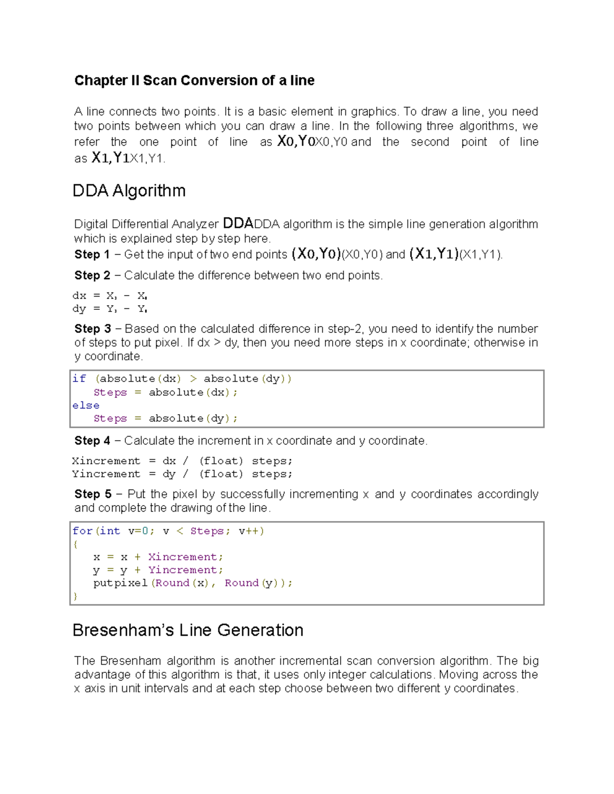 Chapter II - Notes for reading. - Chapter II Scan Conversion of a line ...
