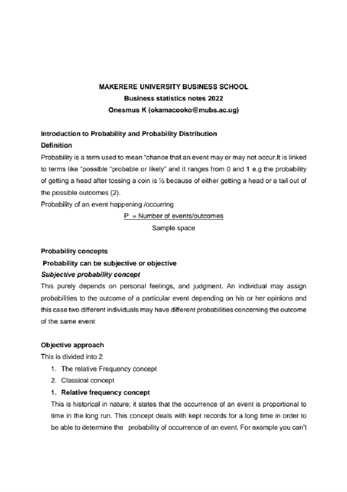 Introduction to probability - Business statistics - Studocu