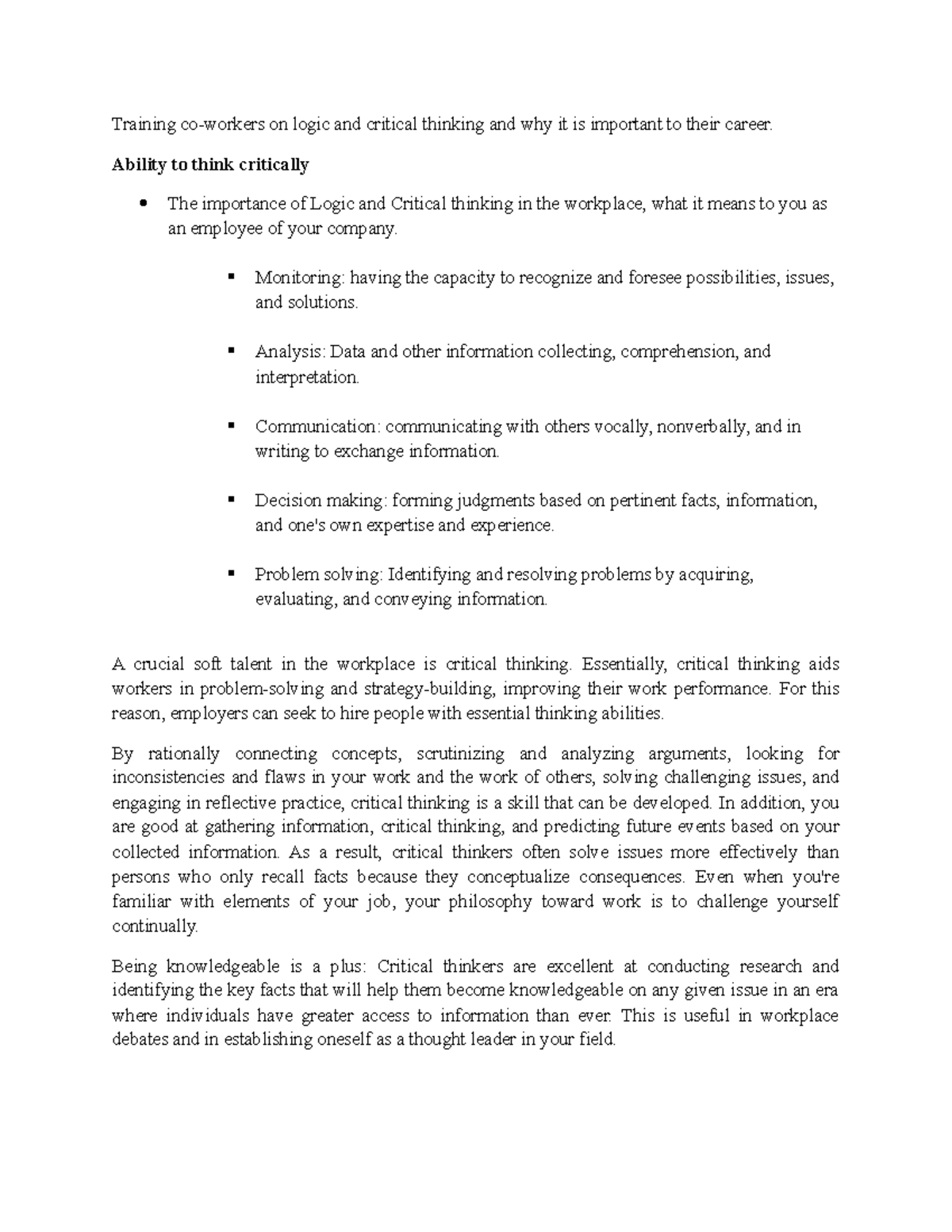 Cognitive Learning-Notes - Training co-workers on logic and critical ...