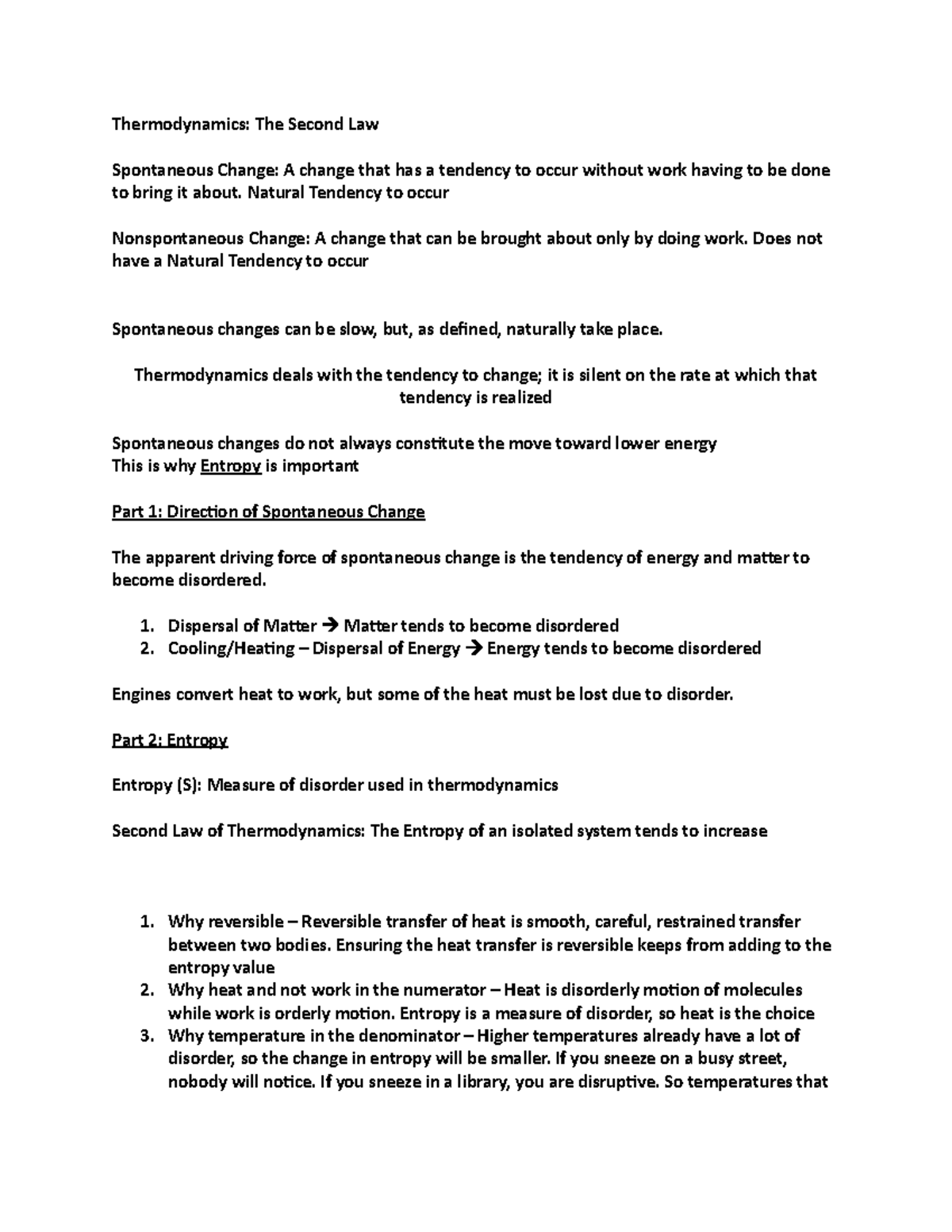 Thermodynamics-Second Law - Thermodynamics: The Second Law Spontaneous ...