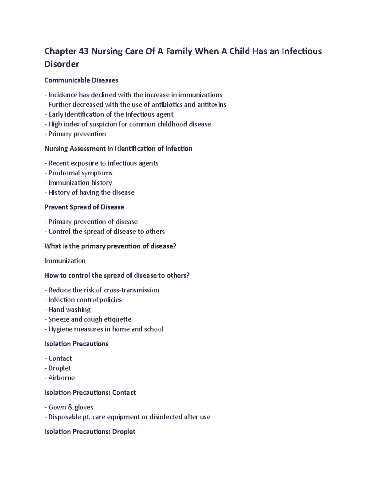 Chapter 43 Nursing Care Of A Family When A Child Has an Infectious ...