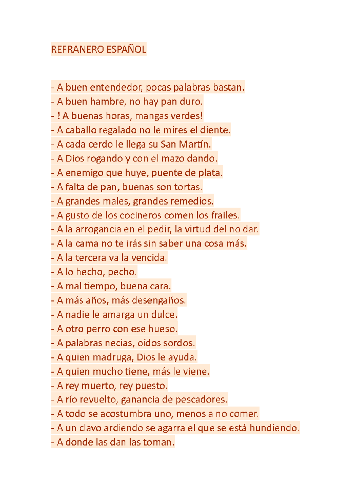 Refranero Español para trabajar la lengua castellana - REFRANERO ...