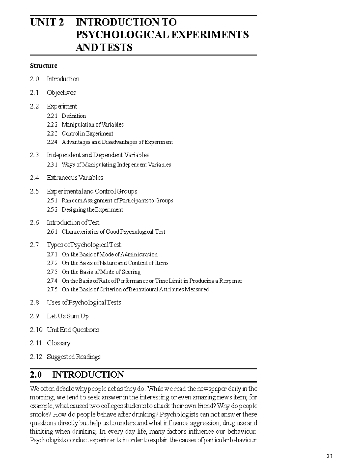 Introduction to Psychological Experiments and Tests - Applications Of ...