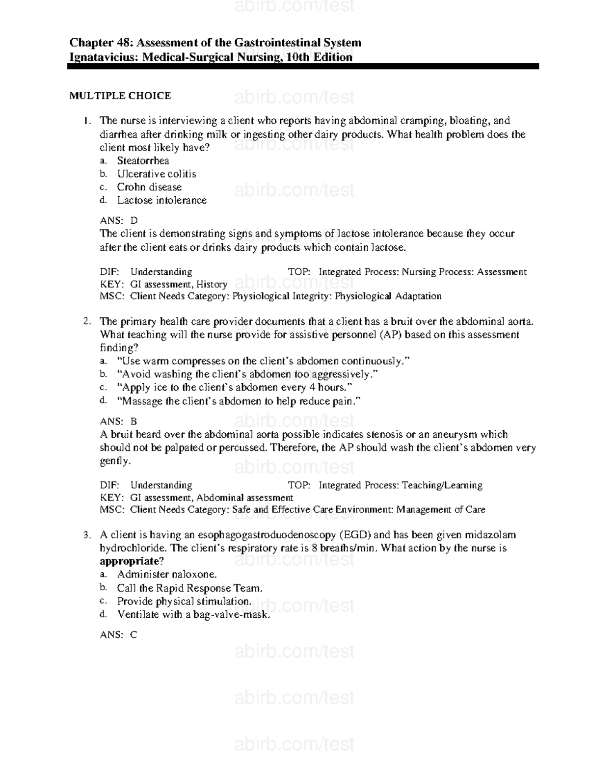 48 - med surg - Chapter 48: Assessment of the Gastrointestinal System ...
