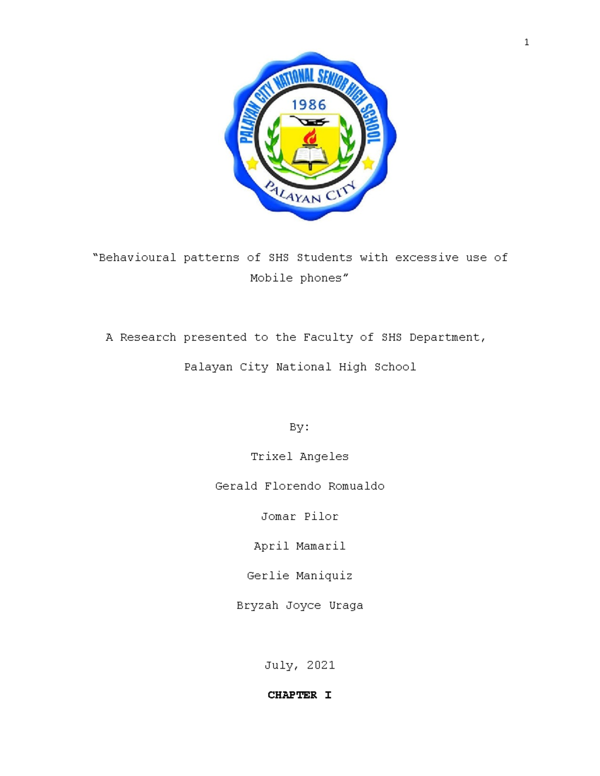 Group-4-Research - English - “Behavioural patterns of SHS Students with ...