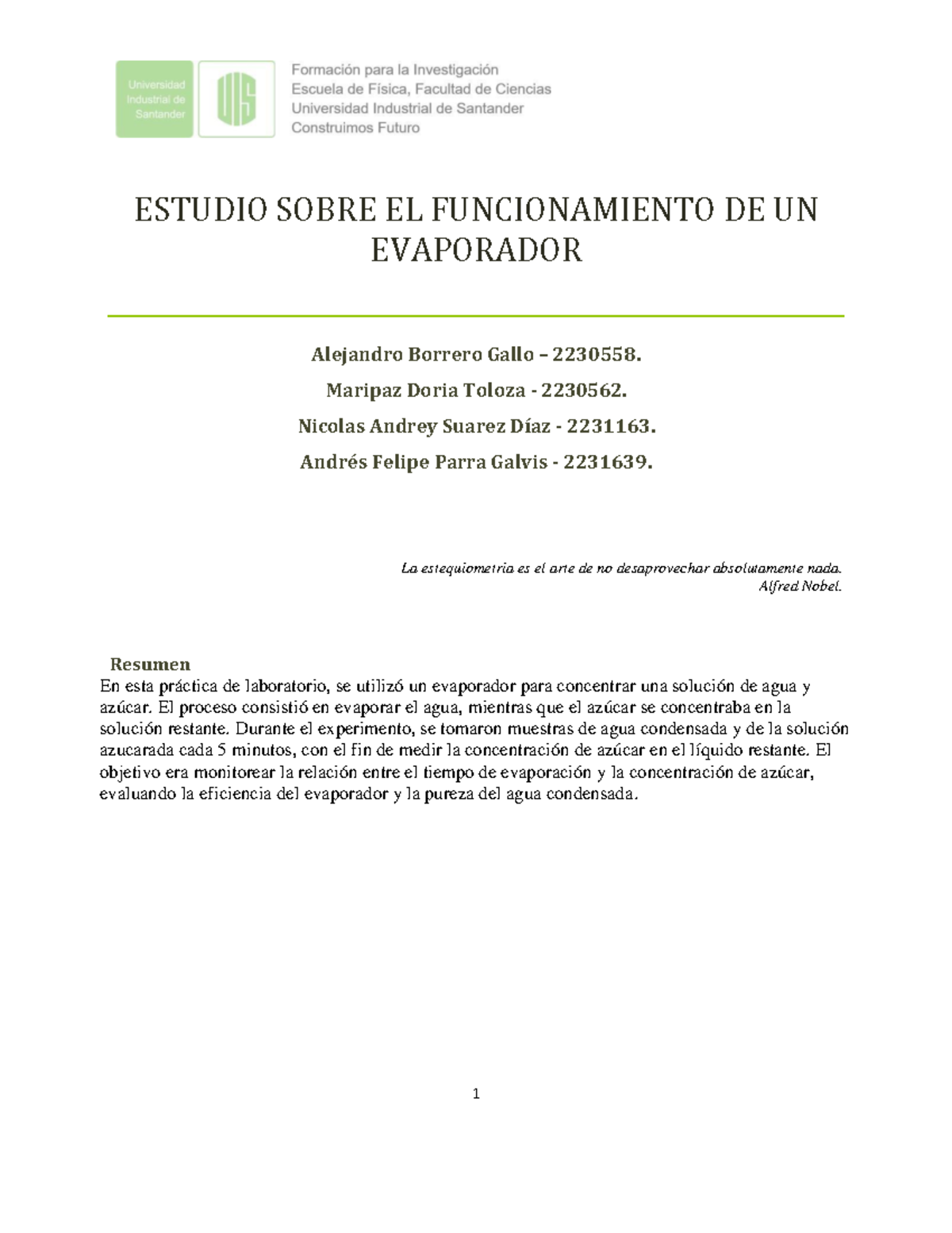 Informe Estequio (1) removed - ESTUDIO SOBRE EL FUNCIONAMIENTO DE UN ...