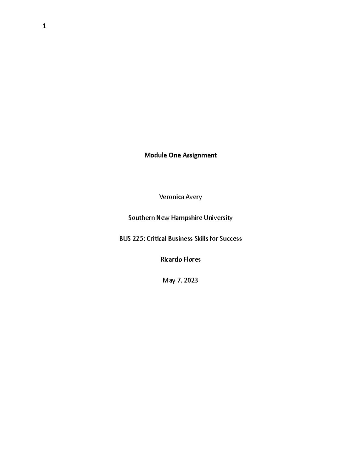 BUS225 Module One Assignment - Module One Assignment Veronica Avery ...