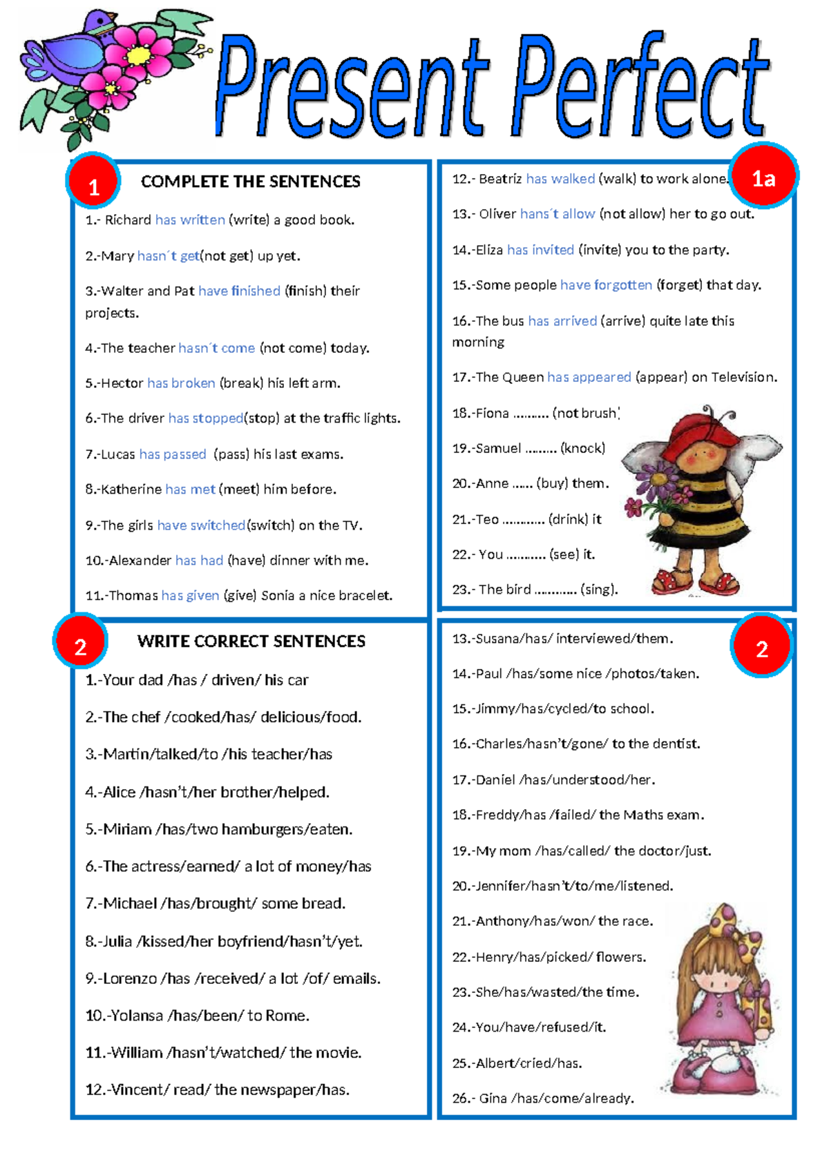 Present-perfect-tests 70258 - COMPLETE THE SENTENCES 1.- Richard has ...