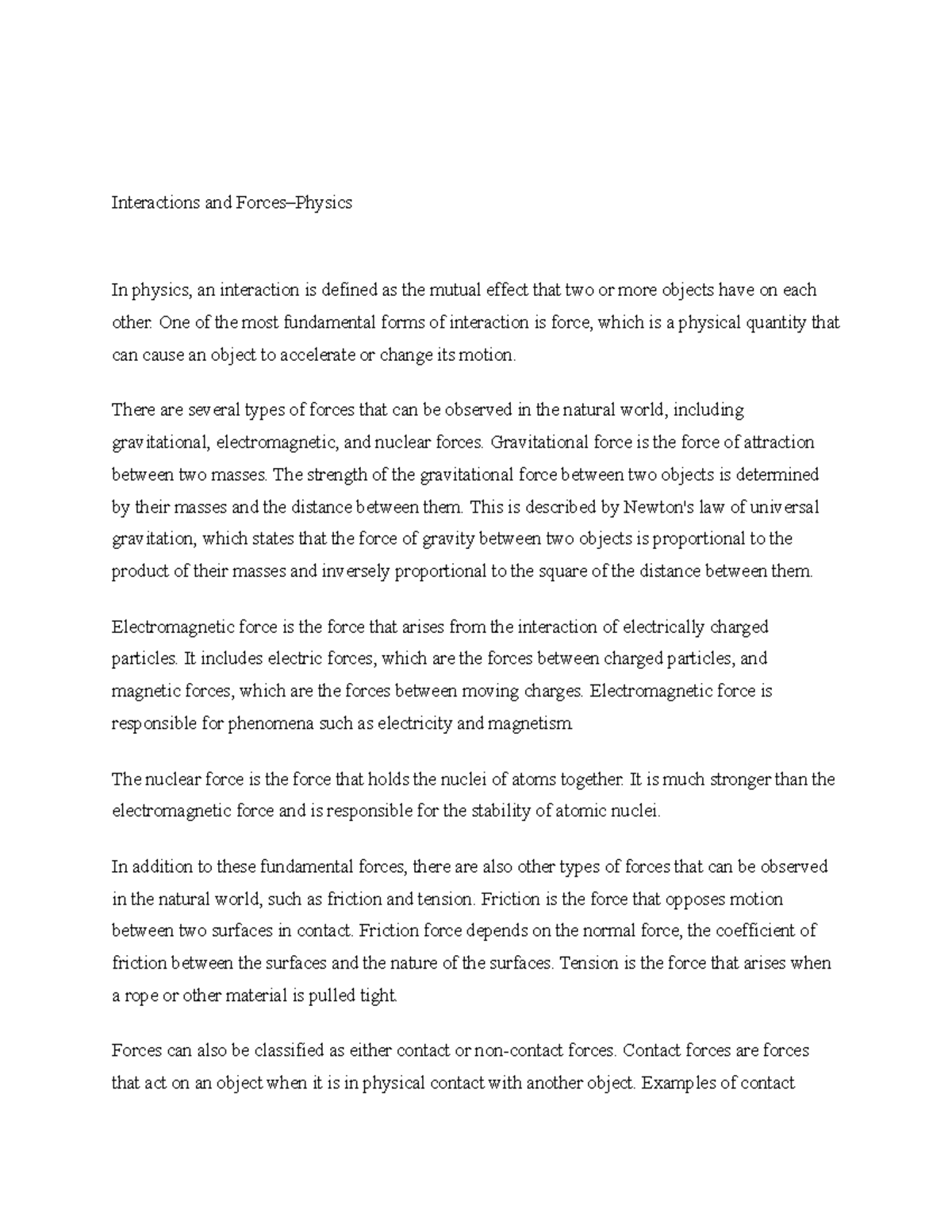 Interactions and Forces - Interactions and Forces–Physics In physics ...