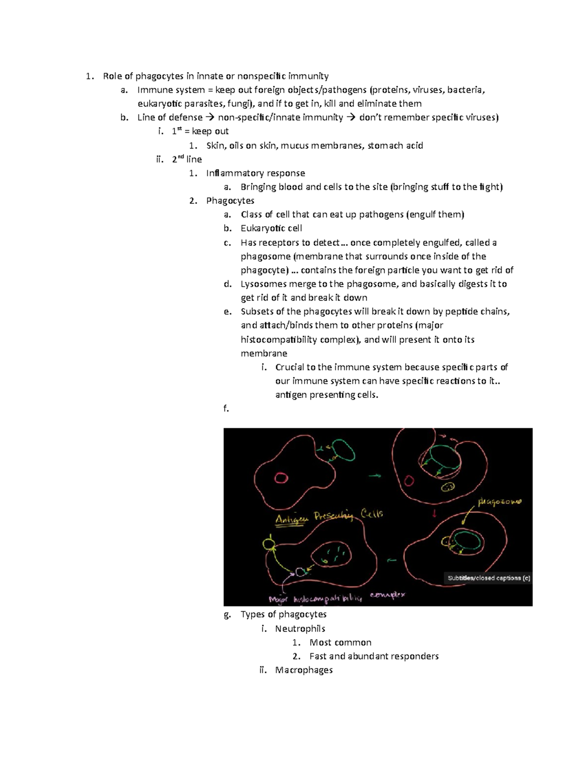 Defense System Notes - Role of phagocytes in innate or nonspecific ...