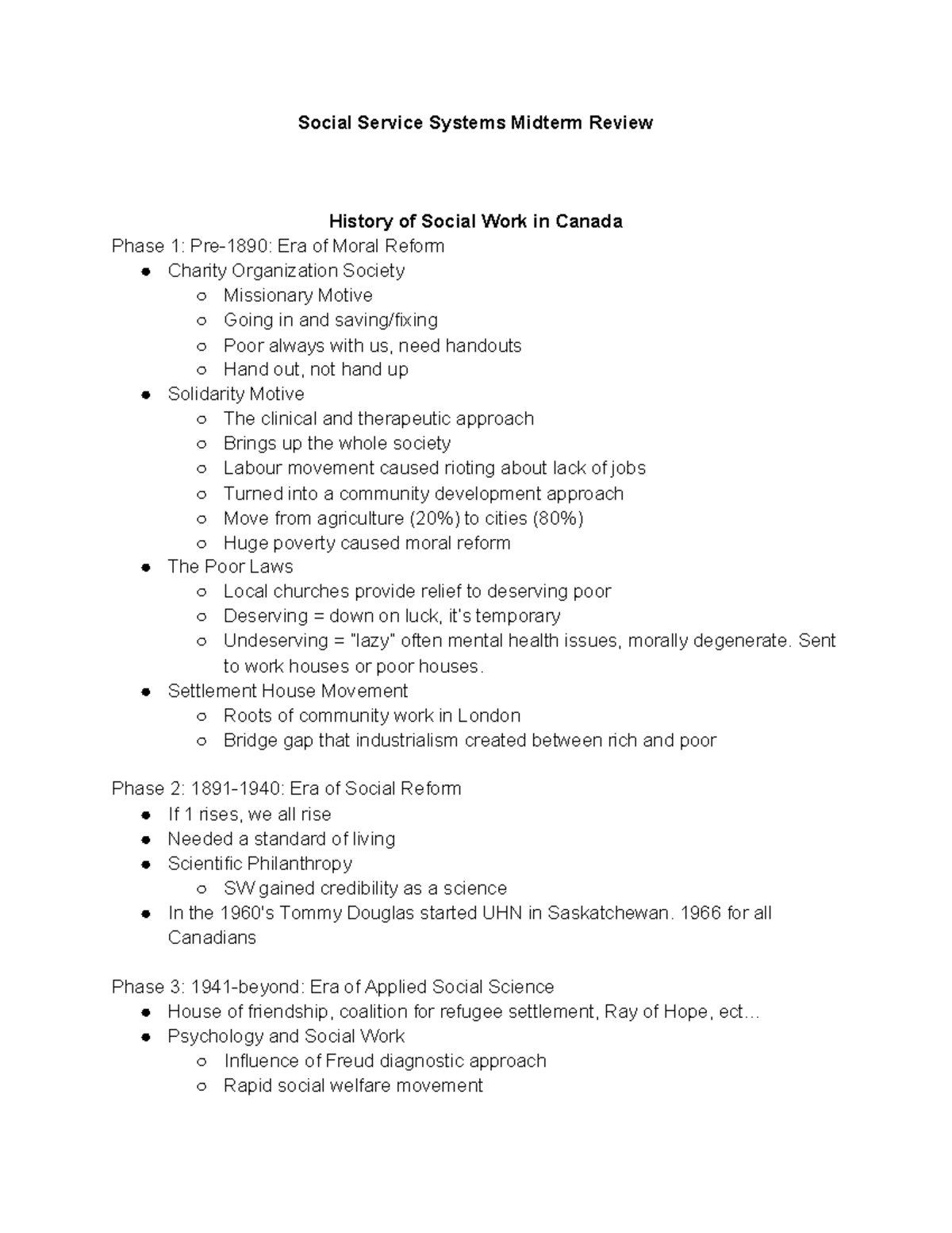 Social Service System Midterm Study Notes - Social Service Systems ...