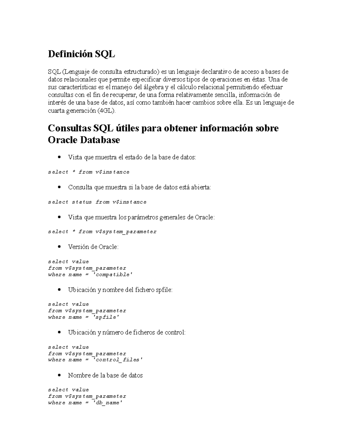 Comandos basicos oracle - Definición SQL SQL (Lenguaje de consulta ...