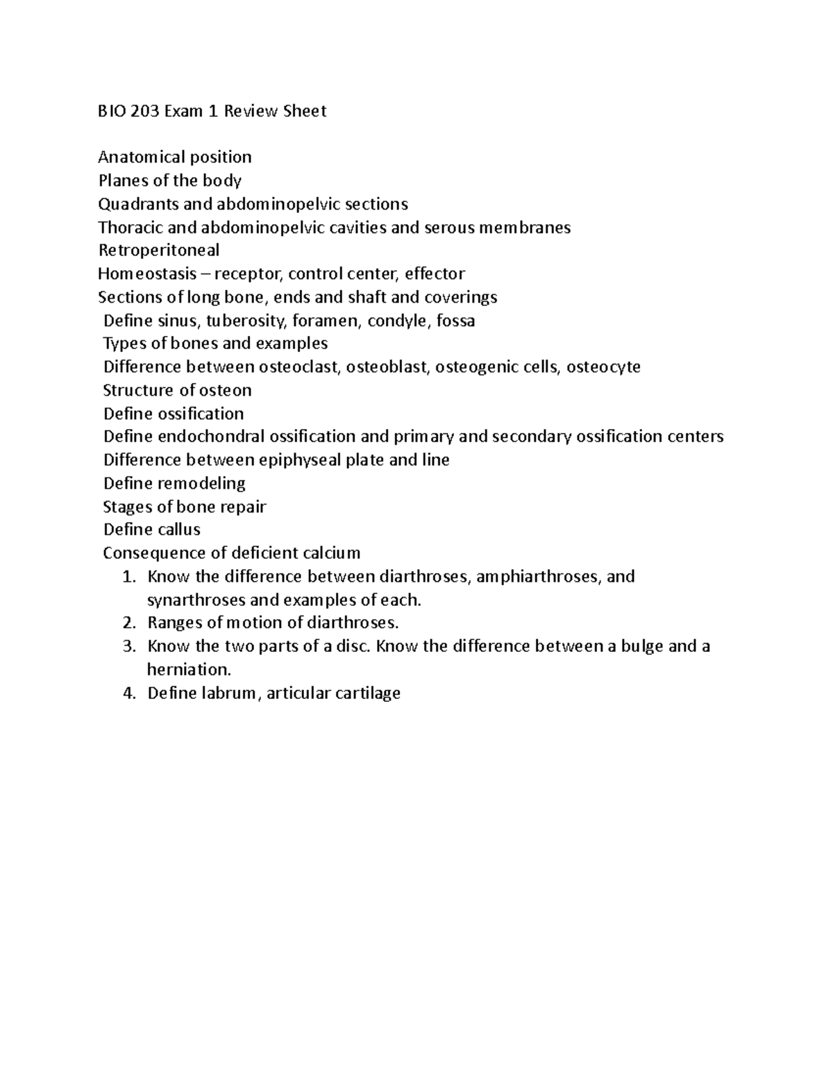 Adelphi BIO 203 Exam 1 Review Sheet Fall 2020 - BIO 203 Exam 1 Review ...