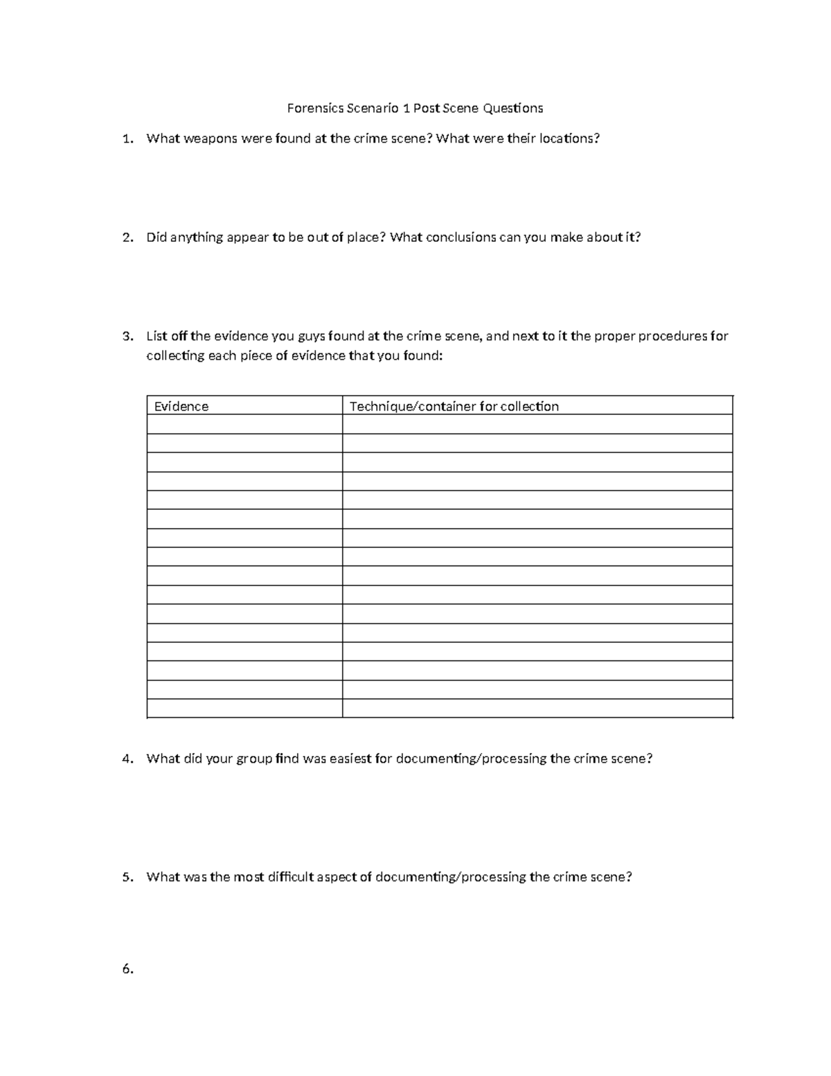 Forensics Scenario 1 Post Scene Questions - Forensics Scenario 1 Post ...