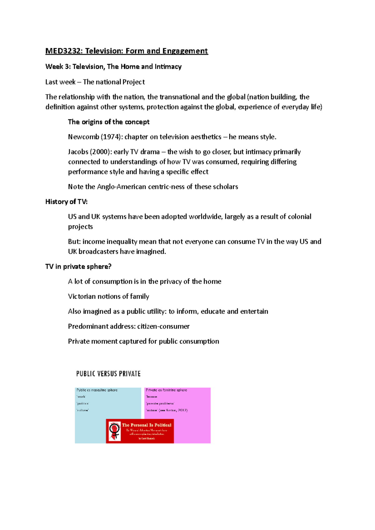 Week 3 - notes - MED3232: Television: Form and Engagement Week 3 ...