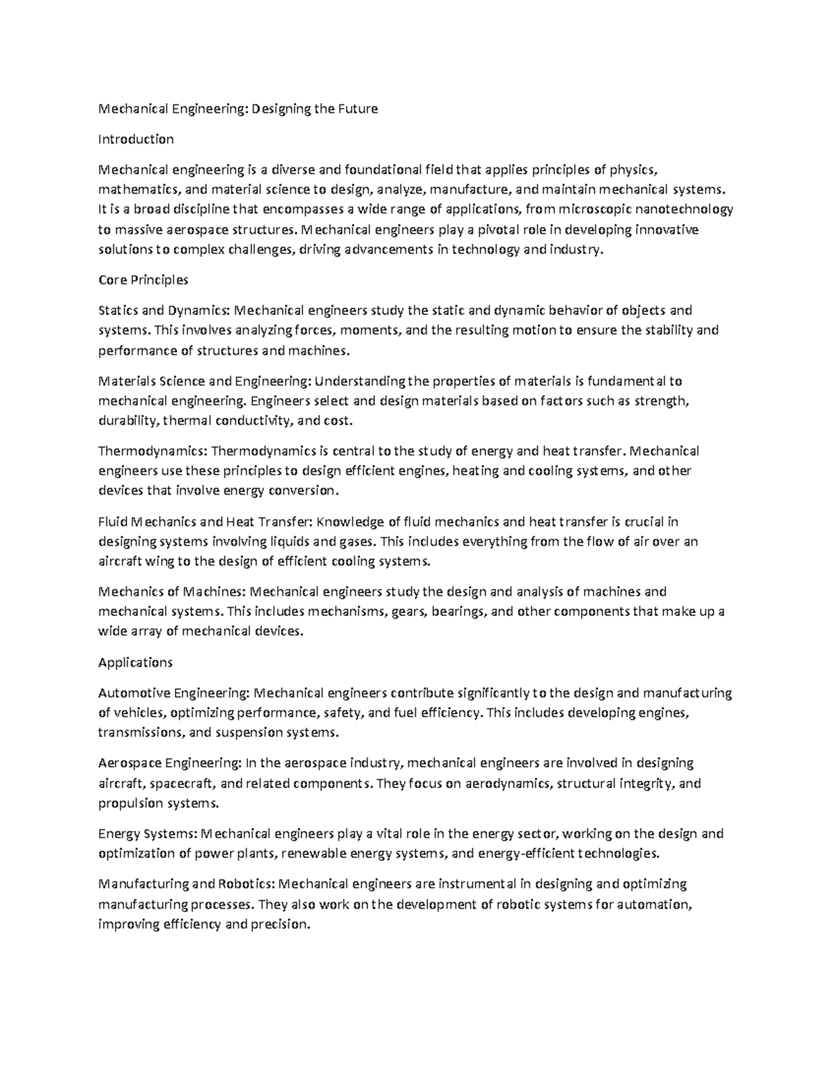 Designing the future - engineering intro - Mechanical Engineering ...