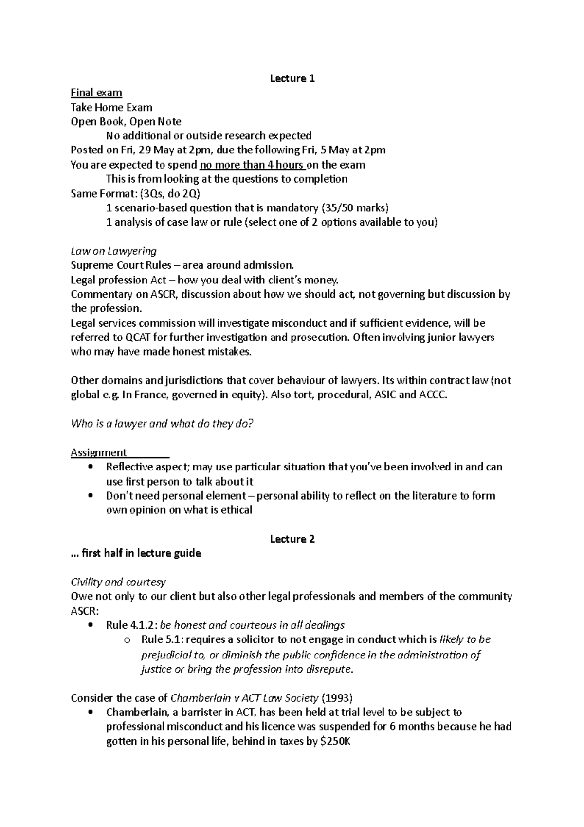 Legal Profession Lectures - Warning: TT: more functions defined than expected Lecture 1 Final ...