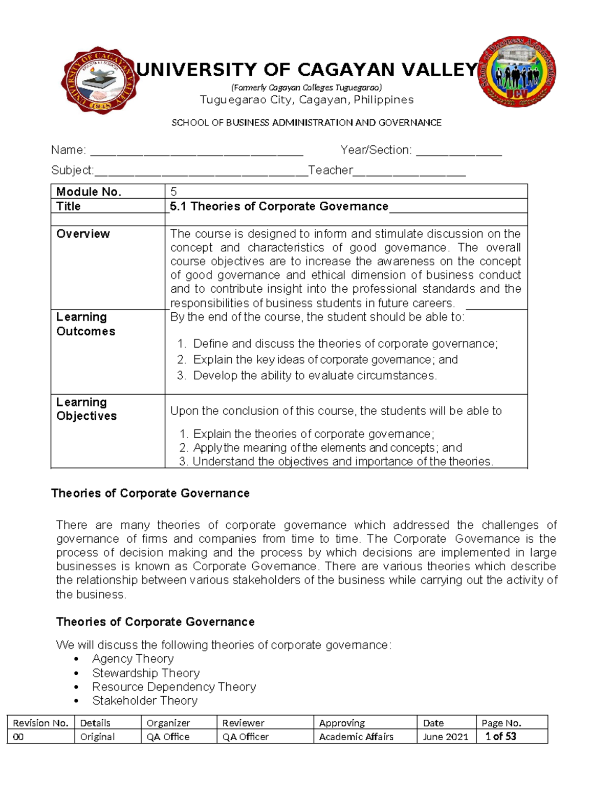 Module-5 - Corporate governance - UNIVERSITY OF CAGAYAN VALLEY ...