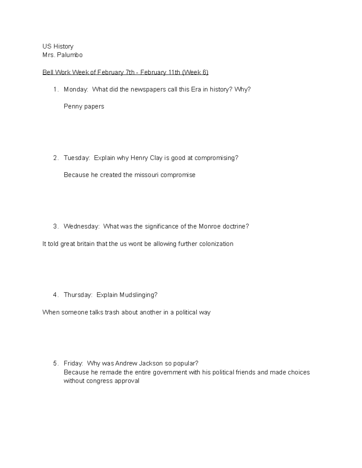 Copy of Lesson 3.3 3.4 Bell Work 2 7 - 2 11 2022 - US History Mrs ...