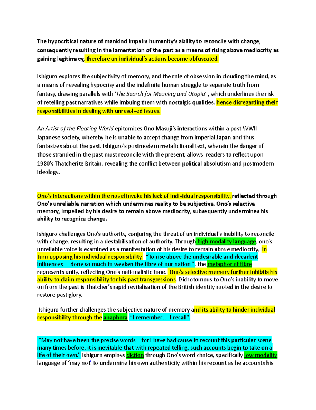 Mod b - mod b essay-aofw - The hypocritical nature of mankind impairs ...