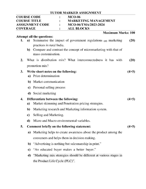 MCO 24 EM 23-24 @Assignment Solved Ignou - Masters in Management - Studocu