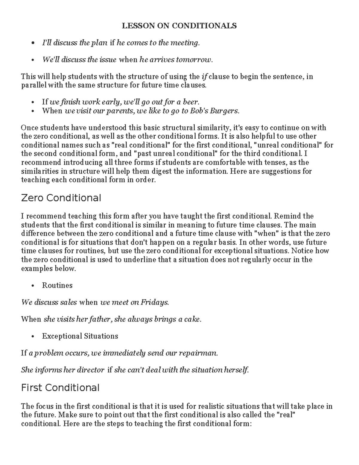 Lesson oN Conditionals(credit to the rightful owner) - LESSON ON ...