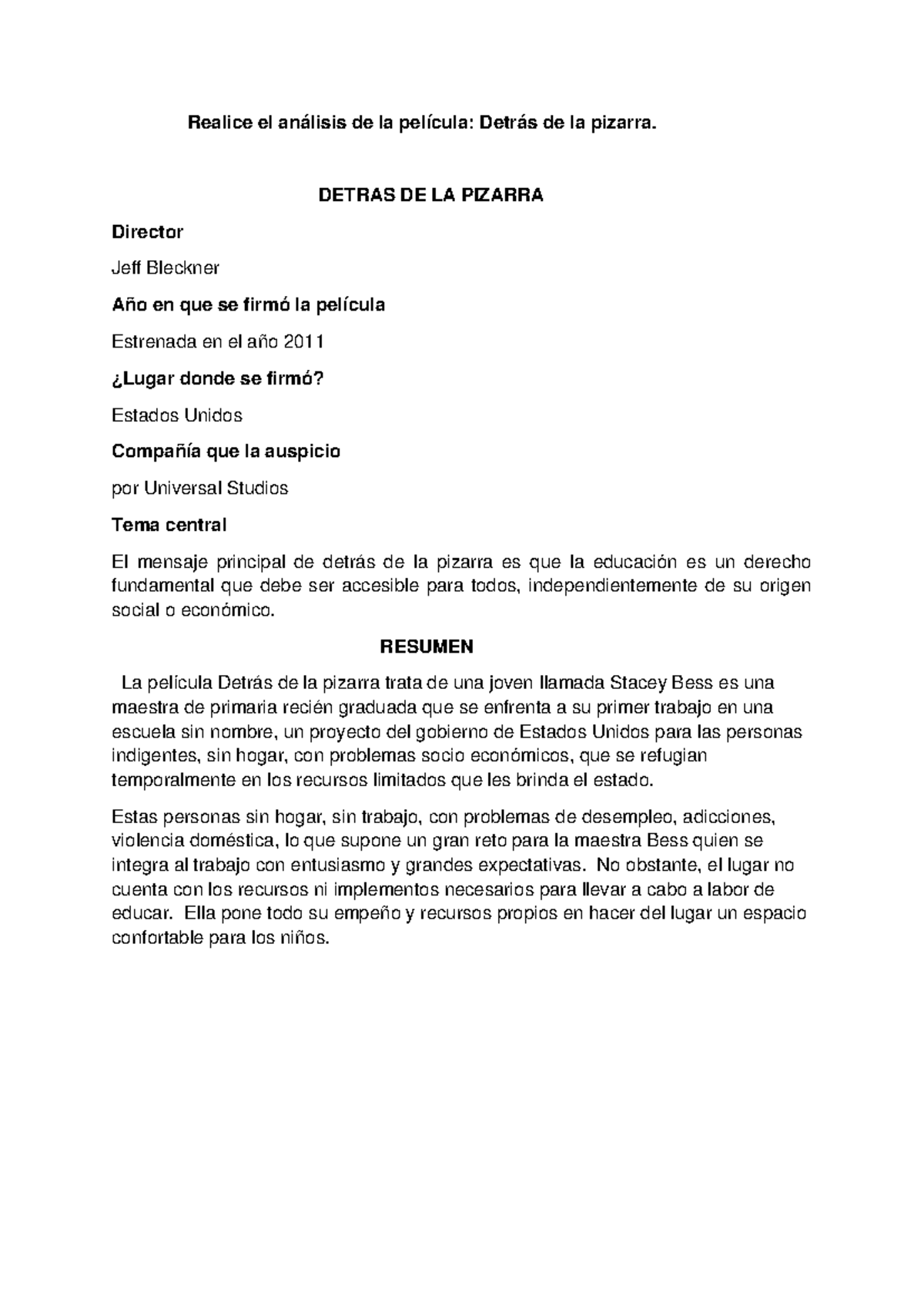 Detras de la pizarra - DETRAS DE LA PIZARRA Director Jeff Bleckner Año ...