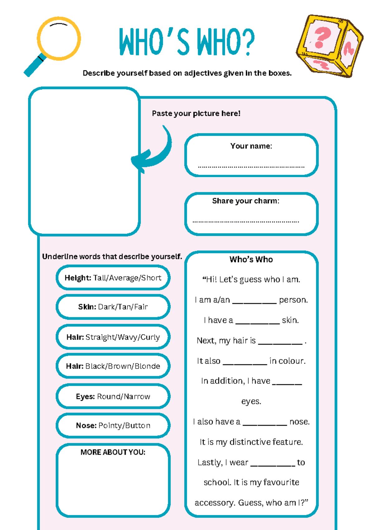 Who's who - Who's who - MORE ABOUT YOU: WHO’S WHO? Describe yourself ...