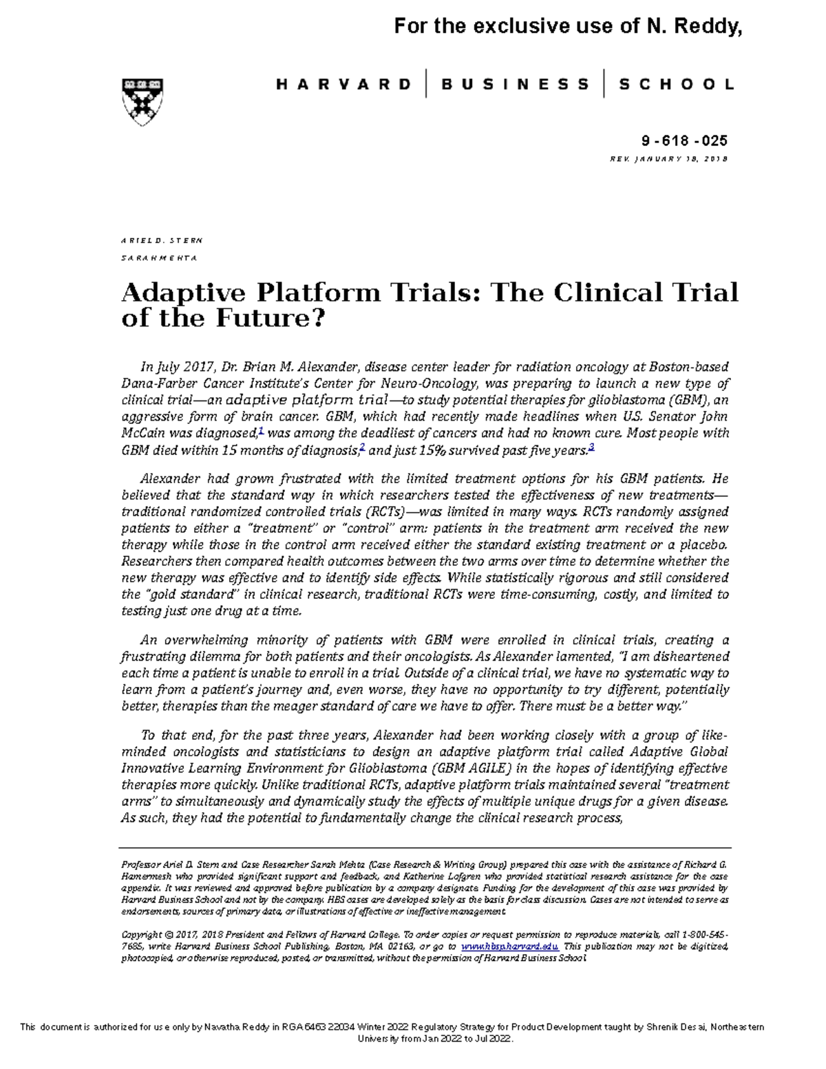 Adaptive trials - Assignmnet - 2022. This document is authorized for ...