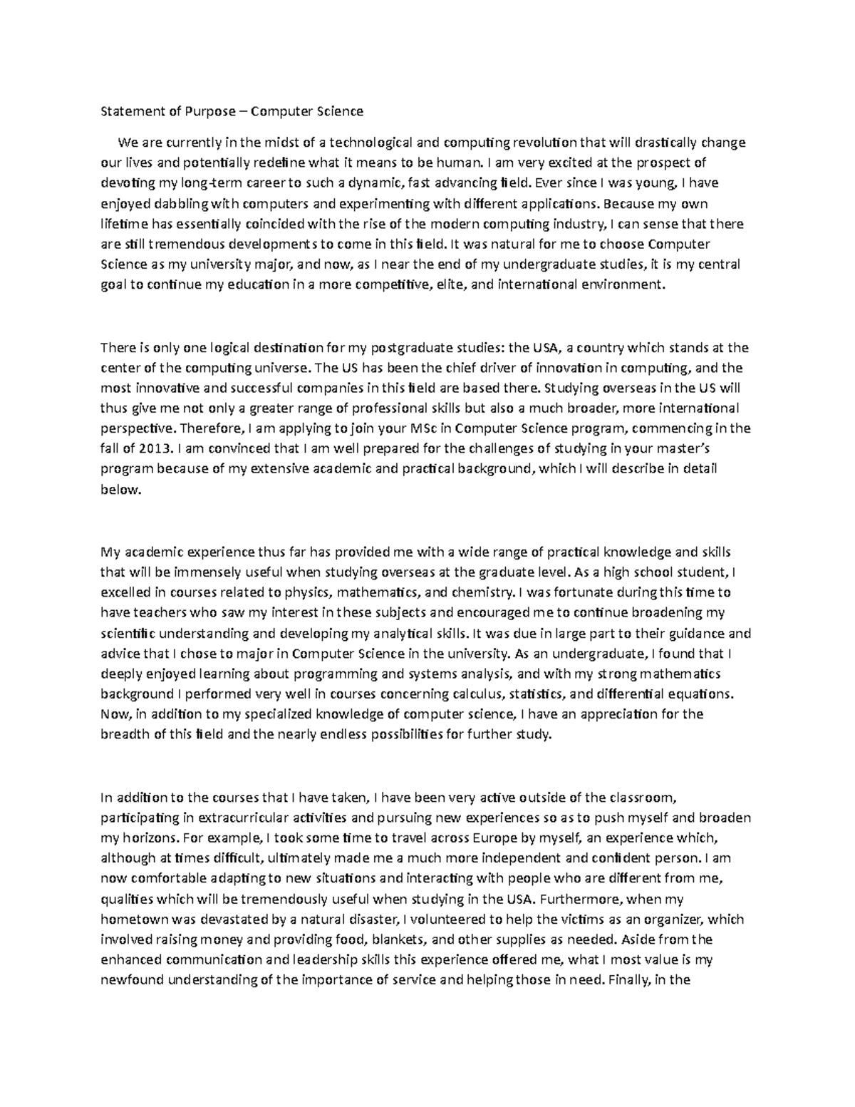 Sop sample computer science second semester - Drilling Engineering ...