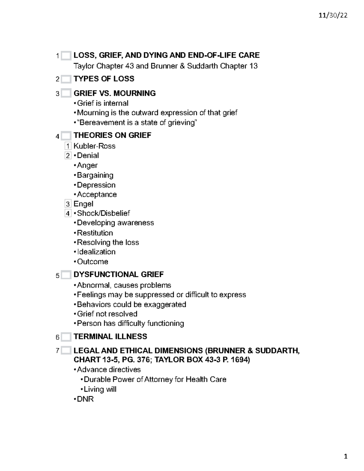 Ad1 wk 6 - LOSS, GRIEF, AND DYING AND END-OF-LIFE CARE - 11/30/ 1 LOSS ...