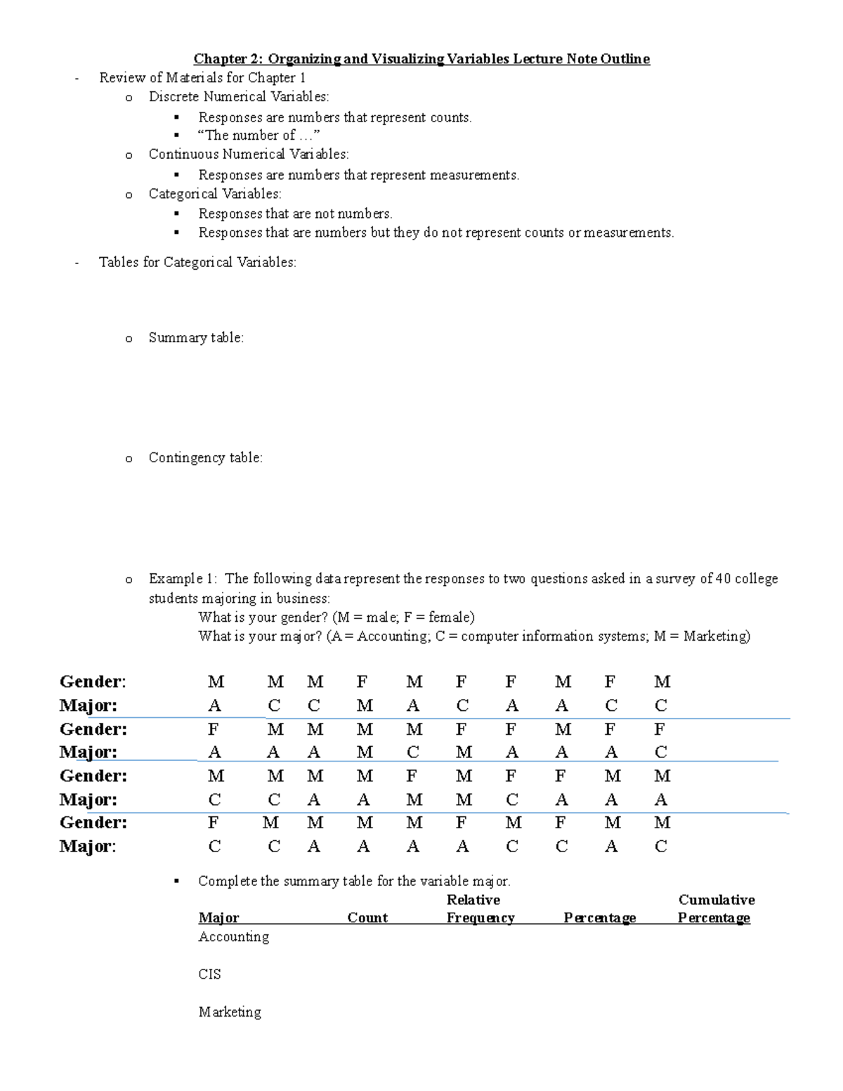 Chapter 2 - notes - Chapter 2: Organizing and Visualizing Variables ...